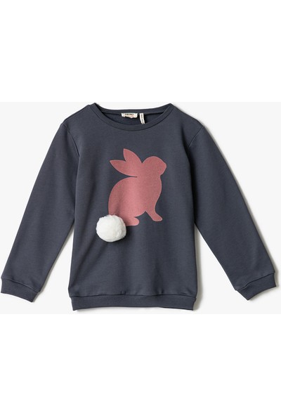 Koton Tavşan Baskılı Ponponlu Uzun Kollu Sweatshirt Pamuklu