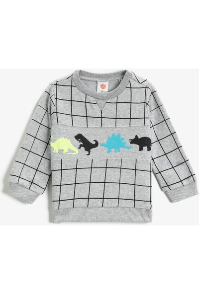 Koton Çizgili Dinozor Baskılı Bisiklet Yaka Sweatshirt
