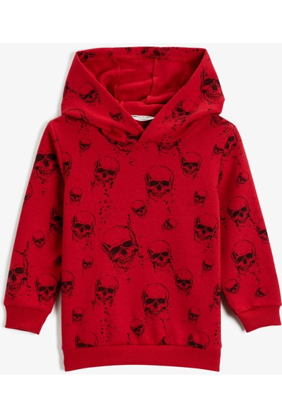 Koton Kurukafa Baskili Kapsonlu Sweatshirt Pamuklu