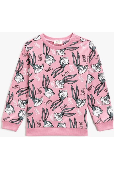 Koton Bugs Bunny Lisansli Baskili Sweatshirt Bisiklet Yaka Pamuklu