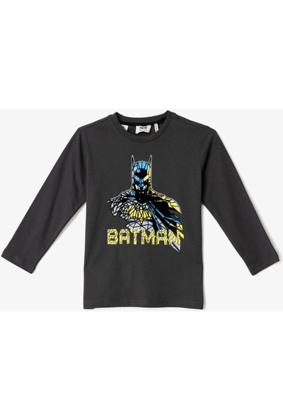Koton Batman Baskılı Uzun Kollu Tişört Bisiklet Yaka Pamuklu