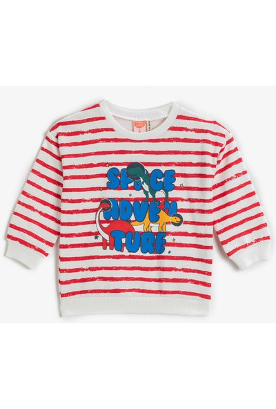 Koton Çizgili Dinazor Baskili Sweatshirt Pamuklu
