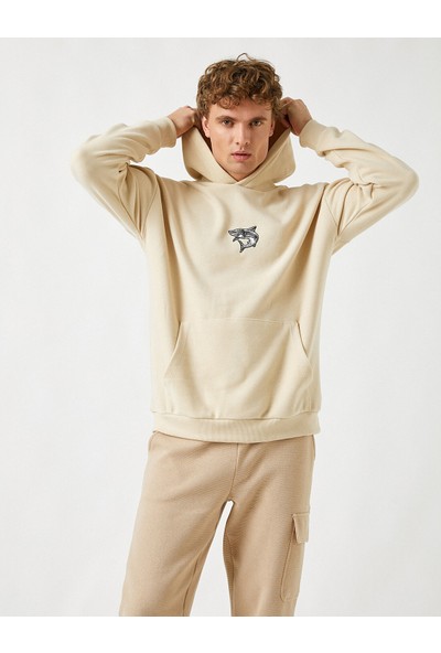 Koton Köpek Baligi Islemeli Oversize Kapsonlu Sweatshirt
