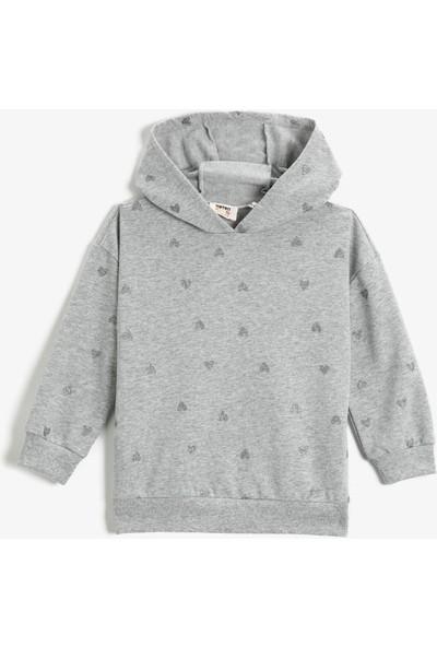 Koton Simli Kalp Baskılı Kapüşonlu Sweatshirt Pamuklu Koton Simli Kalp Baskılı Kapüşonlu Sweatshirt Pamuklu