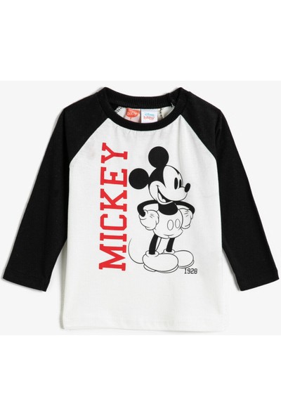 Koton Mickey Mouse Baskılı Tişört Uzun Kollu Bisiklet Yaka Lisanslı Pamuklu