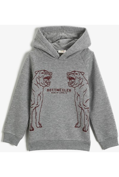 Koton Rottweiler Köpek Baskılı Kapşonlu Sweatshirt