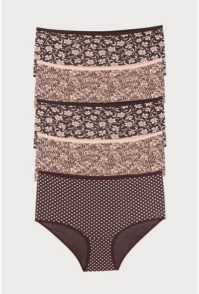 Nicoletta Kahverengi Kadın Külot Büyük Beden 5'li Paket