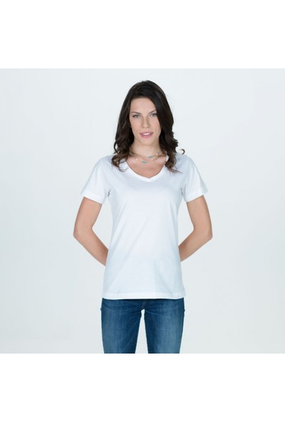 Think Simple Kadın V Yaka T-Shirt - Beyaz