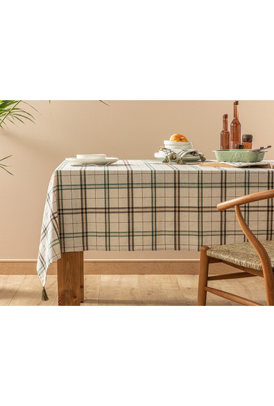 English Home Orbit Pamuk Masa Örtüsü 150X200 cm Bej - Yeşil