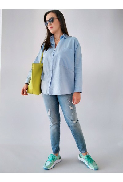Gaia Mavi Çift Cepli Uzun Kollu Gömlek