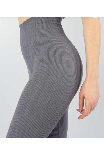 Sognante Butik Yüksek Bel Fitilli Dikişsiz Toparlayıcı Tayt Gri Sognante Butik Yüksek Bel Fitilli Dikişsiz Toparlayıcı Tayt Gri