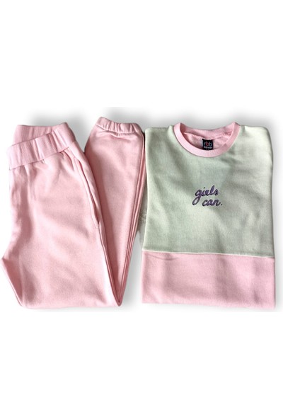 Aib Store Kız Çocuk Pembe-Ekru Eşofman Takım Aib Store Kız Çocuk Pembe-Ekru Eşofman Takım