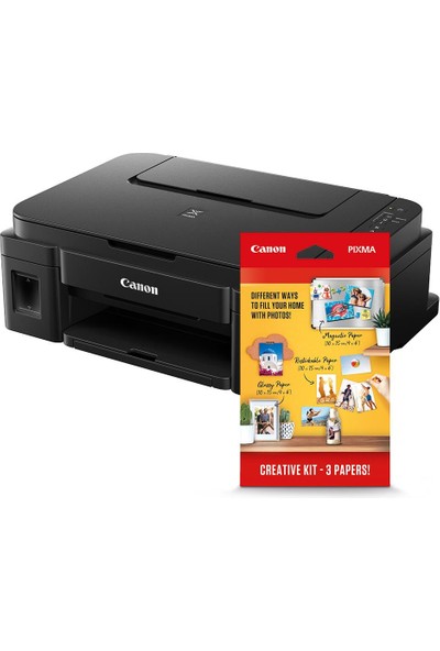 Canon G3415 Renkli Inkjet Yazıcı/Fotokopi+Tarama/Wifi + Creative Kit2 3'lü Fotoğraf Kağıdı Canon G3415 Renkli Inkjet Yazıcı/Fotokopi+Tarama/Wifi + Creative Kit2 3'lü Fotoğraf Kağıdı