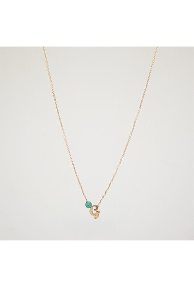 Karya Gümüş Turkuaz Taşlı El Yazısı Harf Gümüş Kolye