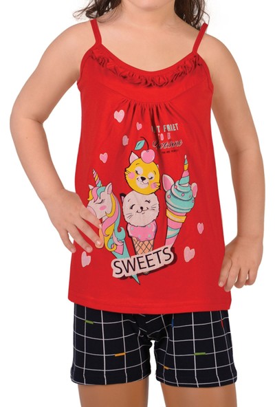 Nicoletta Kırmızı Kız Çocuk Ip Askılı Şortlu Pijama Takımı
