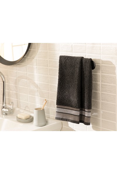 English Home Triple Çizgili Pamuklu Yüz Havlusu 50X76 cm Antrasit