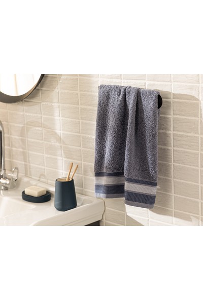 English Home Triple Çizgili Pamuklu Yüz Havlusu 50X76 cm Indigo