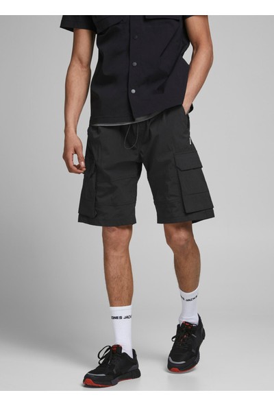 Jack & Jones Düz Cepli Siyah Erkek Kargo Şort