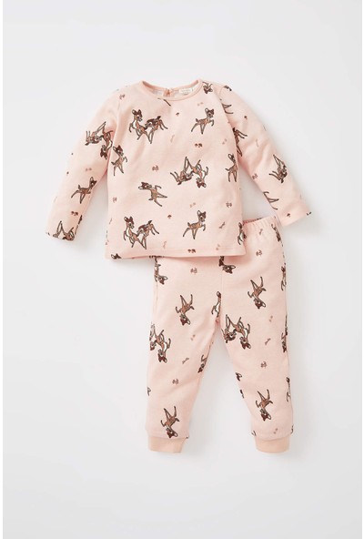 DeFacto Kız Bebek Bambi Lisanslı Uzun Kollu Pamuklu Pijama Takımı V8150A221WN
