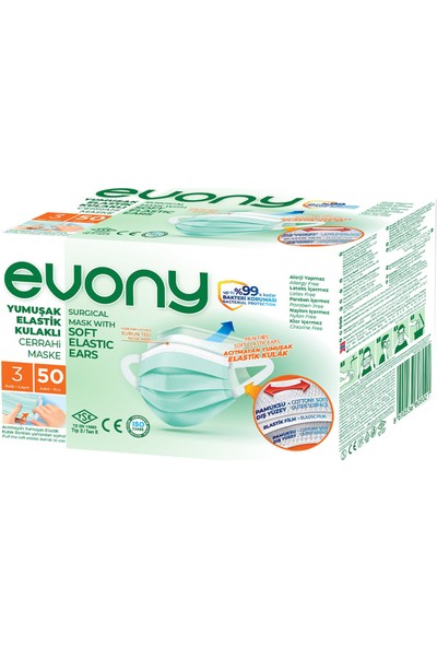 Evony 3 Katlı Cerrahi Maske 50'li