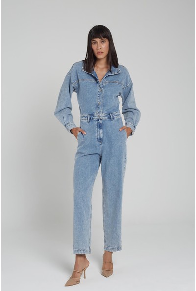 Cross Jeans Kadın Açık Mavi Uzun Kollu Çıtçıt Kapamalı Jean Tulum C 4535-008 Cross Jeans Kadın Açık Mavi Uzun Kollu Çıtçıt Kapamalı Jean Tulum C 4535-008