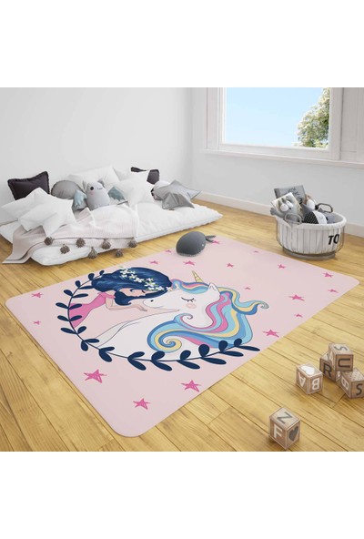 İnstababyrooms Tozpembe Kız Unicorn Desenli Dekoratif Kaymaz Tabanlı Yumuşak Dokulu Çocuk Odası Halısı İnstababyrooms Tozpembe Kız Unicorn Desenli Dekoratif Kaymaz Tabanlı Yumuşak Dokulu Çocuk Odası Halısı