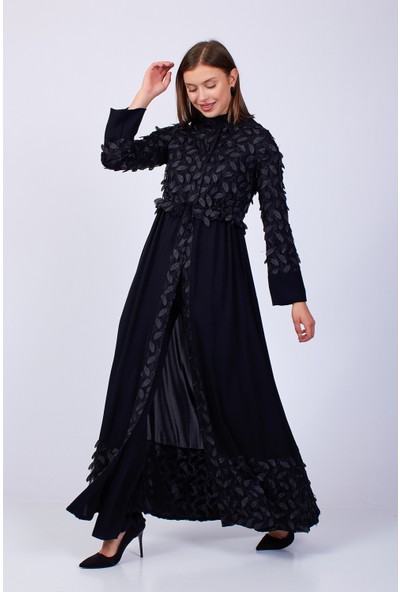 Hcr Collection Hcrcollection Kapüşonlu Yaprak Desenli Abiye Ferace