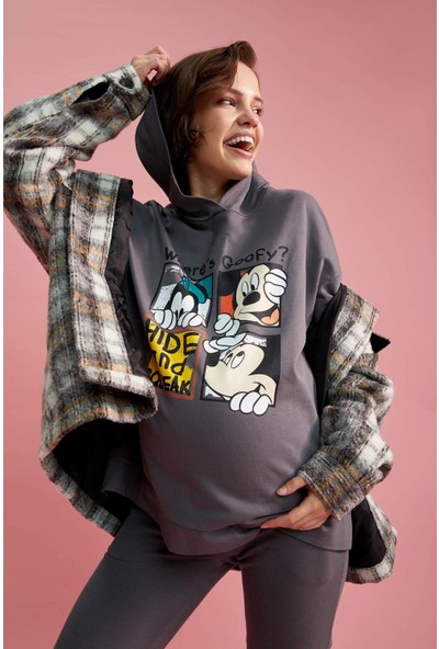 DeFacto Hamile Disney Mickey ve Minnie Lisanslı Kapüşonlu Sweatshirt V9346AZ21AU