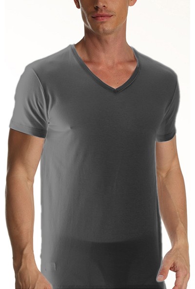 Çift Kaplan Erkek Elastanlı V Yaka Gri Melanj T-Shirt 0956 Çift Kaplan Erkek Elastanlı V Yaka Gri Melanj T-Shirt 0956