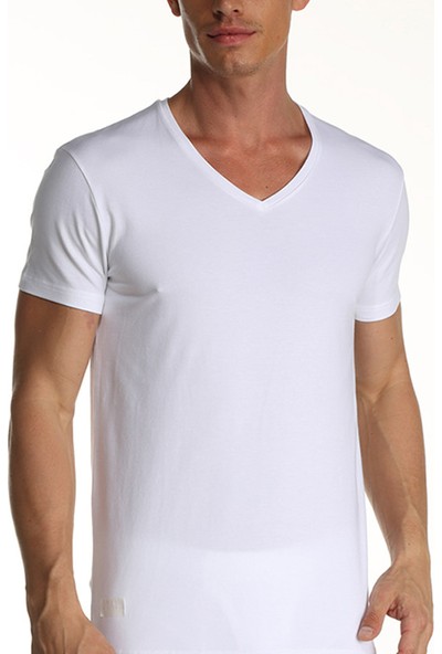 Çift Kaplan Erkek Elastanlı V Yaka Beyaz T-Shirt 0956 Çift Kaplan Erkek Elastanlı V Yaka Beyaz T-Shirt 0956
