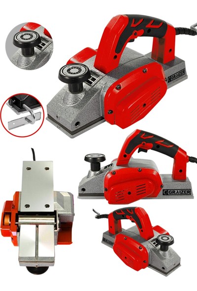 Graizer Alman Turbo 3600 Watt Bakır Sargılı Metal Şanzıman Çift Bıçaklı Planya Rende Makinesi Kırmızı