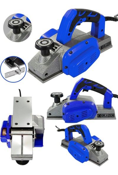 Graizer Alman Pro 4000 Watt Bakır Sargılı Metal Şanzıman Çift Bıçaklı Planya Rende Makinesi Mavi