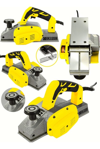 Graizer Alman Pro 4000 Watt Bakır Sargılı Metal Şanzıman Çift Bıçaklı Planya Rende Makinesi Sari