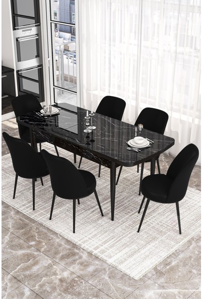 Canisa Concept Kor Serisi 70X114 Açılabilir Siyah Mermer Mutfak Masa Takımı Canisa Concept Kor Serisi 70X114 Açılabilir Siyah Mermer Mutfak Masa Takımı