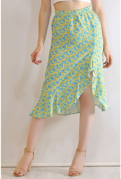 Aygi Dokuma Yırtmaçlı Etek Sarımavi - 6730.128.