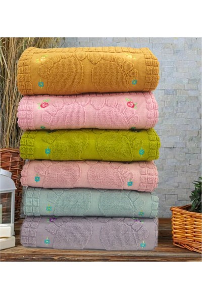 Regule Çiçek Nakışlı %100 Pamuk Ayak Havlusu 6'lı 50 x 70 cm