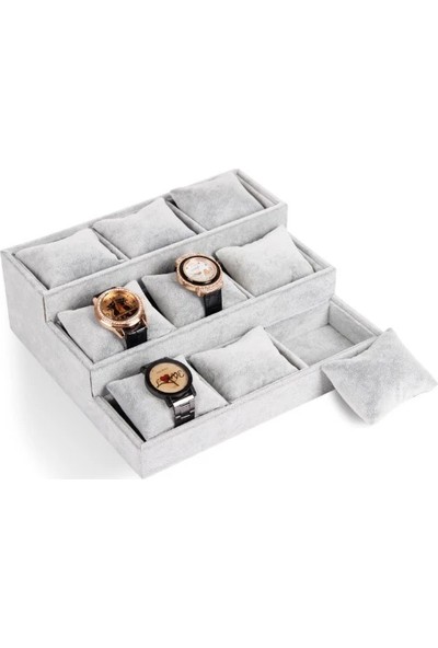 Özer Kutu 3 Katlı Basamaklı (Kademeli) 9 Yastıklı Saat Standı (Tablası) Gri Özer Kutu 3 Katlı Basamaklı (Kademeli) 9 Yastıklı Saat Standı (Tablası) Gri