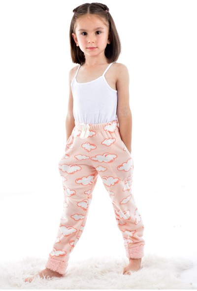 Pemilo Kız Çocuk 200 Bulut Desenli Manşetli Polar Alt Somon