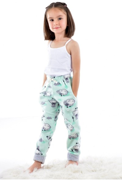 Pemilo Kız Çocuk 200-2 Koyunlu Manşetli Peluş Polar Tek Alt Yeşil