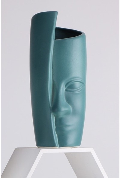 Beige And Stone Halve Face Vazo Dekoratif Obje