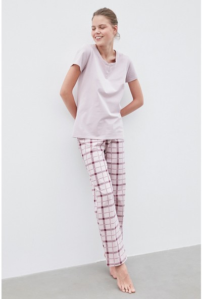 Penti Lila Relax Buttoned Checked Pijama Takımı Penti Lila Relax Buttoned Checked Pijama Takımı