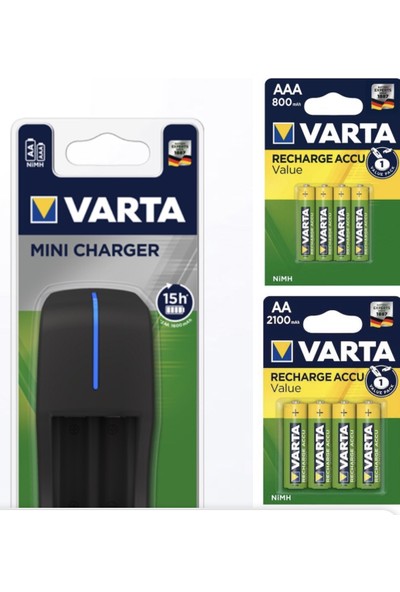 Varta 57646 Şarj Cihazı 2'li + 2100 mAh Şarjlı Pil +800 mAh Şarjlı Pil