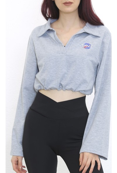 Moda Vieno Altı Lastikli Crop Sweat Gri - 7624.514.