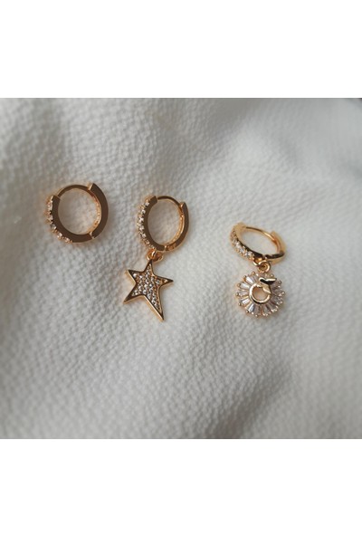 Marsupilami Stores Gold Renk Zirkon Taşlı Üçlü Yıldız Küpe