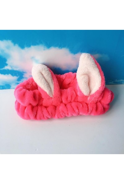 Hd Marketim 1 Adet Pembe Tavşan Kulak Bandana Kadın Makyaj Bandı Yüz Yıkama Elastik Kadife Polar