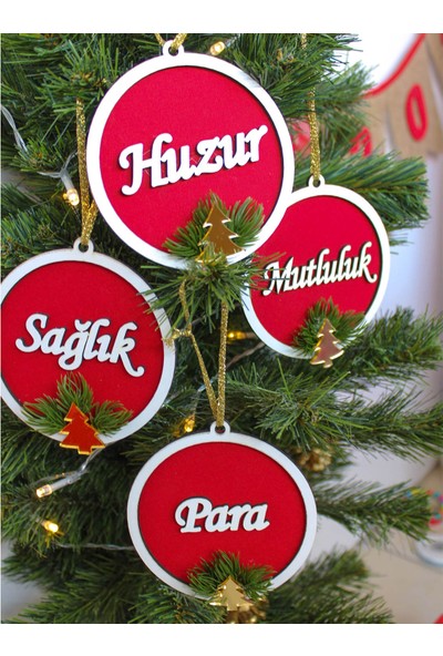 Bonvos Yılbaşı Çam Ağacı Süsleri, Yeni Yıl Kırmızı Ağaç Süsü 4 Adet