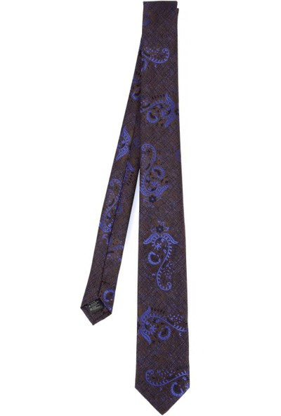 Ala Aksesuar Kahverengi Mavi Şal Desenli Ince Kravat