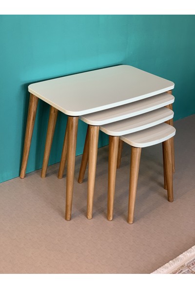 Evinza 4'lü Zigon Sehpa Krem Mdf