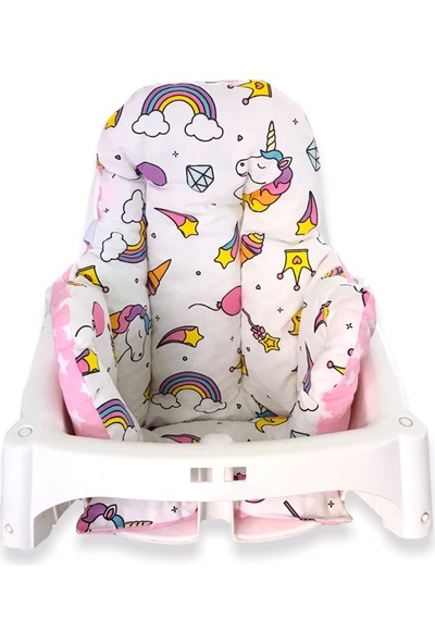 Bebek Özel Bebek/çocuk Mama Sandalyesi Minderi Beyaz Unicorn ve Pembe Yıldızlı Bebek Özel Bebek/çocuk Mama Sandalyesi Minderi Beyaz Unicorn ve Pembe Yıldızlı