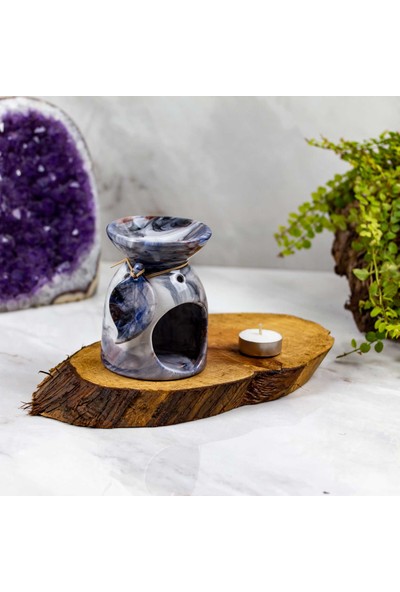 Lara Karma Seramik Yaprak Detaylı (Batik Gri) Buhurdanlık